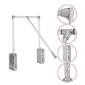 Pull Down Closet Rods, Adjustable 35-48 Inch Wardrobe Rail Lift Collapsible Closet Rod Aluminium Retractable Wardrobe Hanger Clothing Rail Closet Lift Organizer Storage Lift for Wardrobe Bedroom