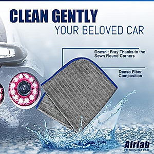 Airlab Microfiber Towels for Cars Wash & Drying Auto Detailing, Highly Absorbent, Lint-Free, Streak-Free, All-Purpose Cleaning Cloths for Household, 16" x 16", Pack of 8, Grey