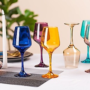 SUNNOW 12 Ounce Multicolor Crystal Wine Glass,for Home Dinning, Bar and Party,6 Pack