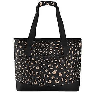ALAZA Leopard Spot on Black Background Cooler Bag Insulated Lunch Bag for Women Men, Reusable Leakproof Cooler Tote Shoulder Bag for Picnic Camping Work Office Beach