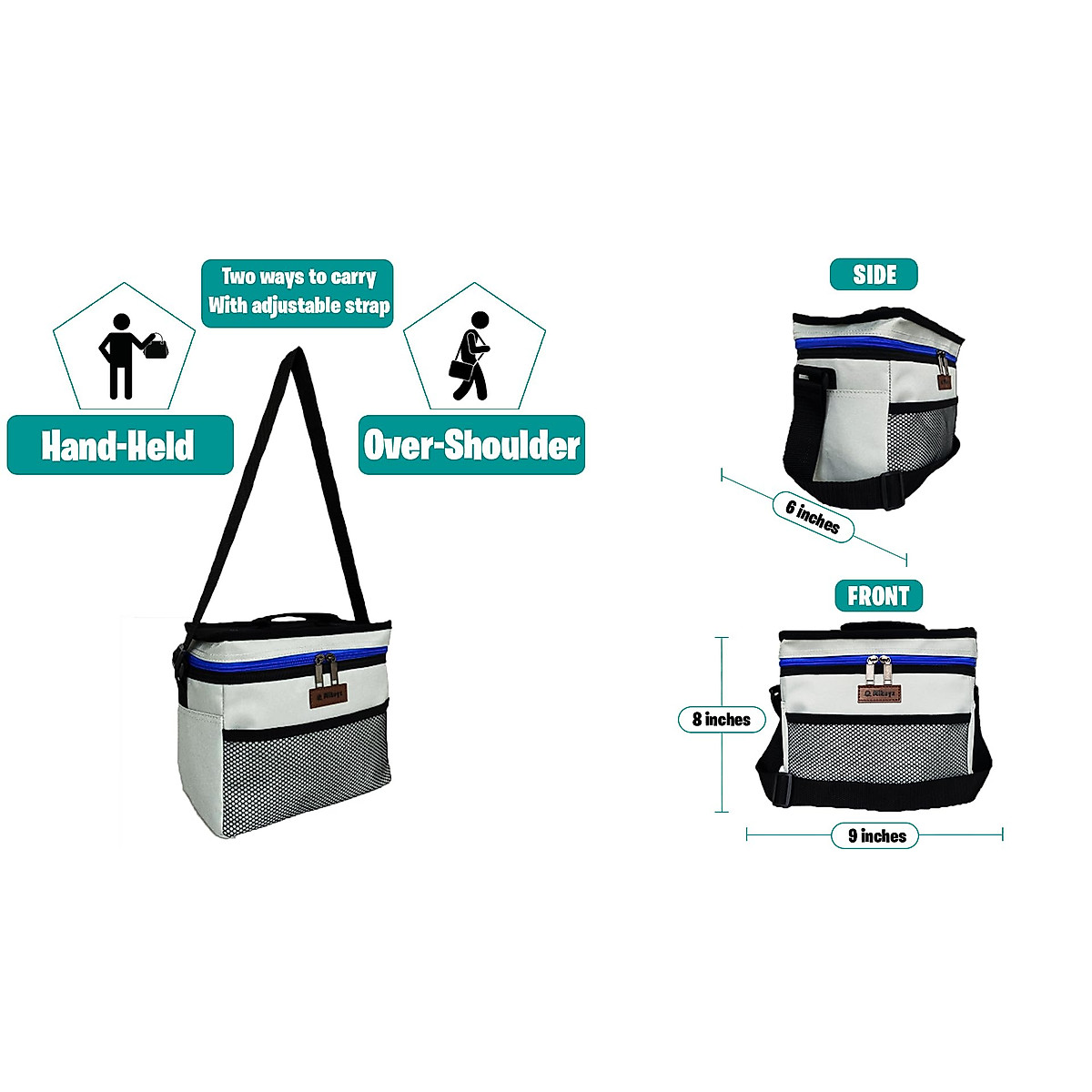 MikeyZ Lunch Bag, White & Blue, Unisex, Meal Holder, 24x14.5x19cm