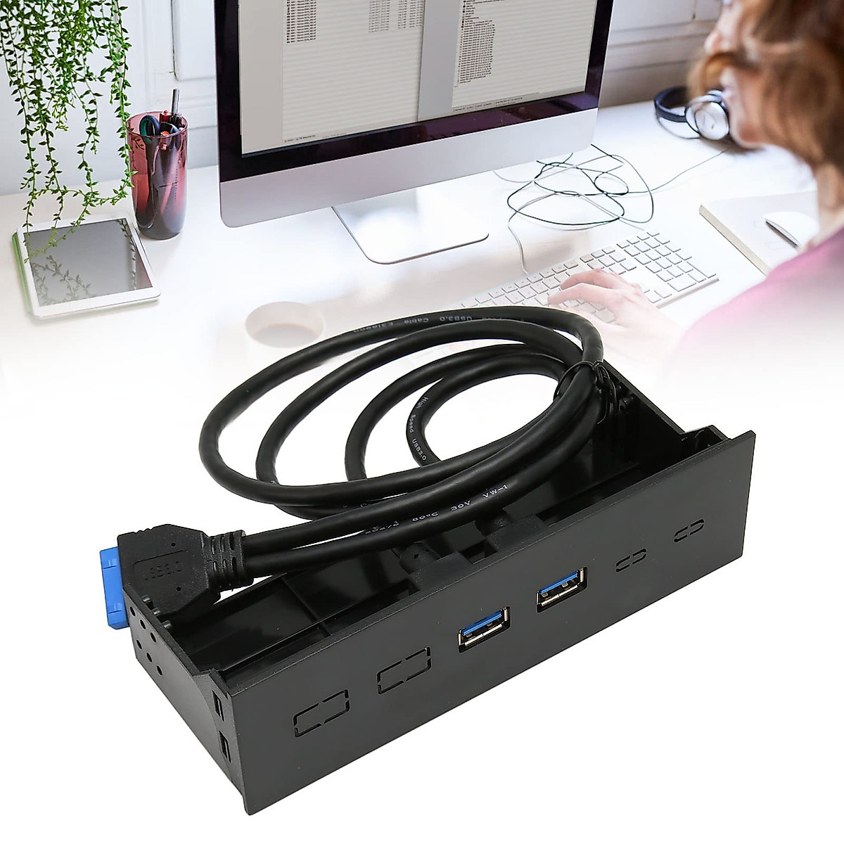 5.25 Inch Front Panel, PC Multifunction Media Dashboard, USB 3.0 to 19 Pin Metal Optical Drive Bay 2 Port USB Hub for PC Computer Case