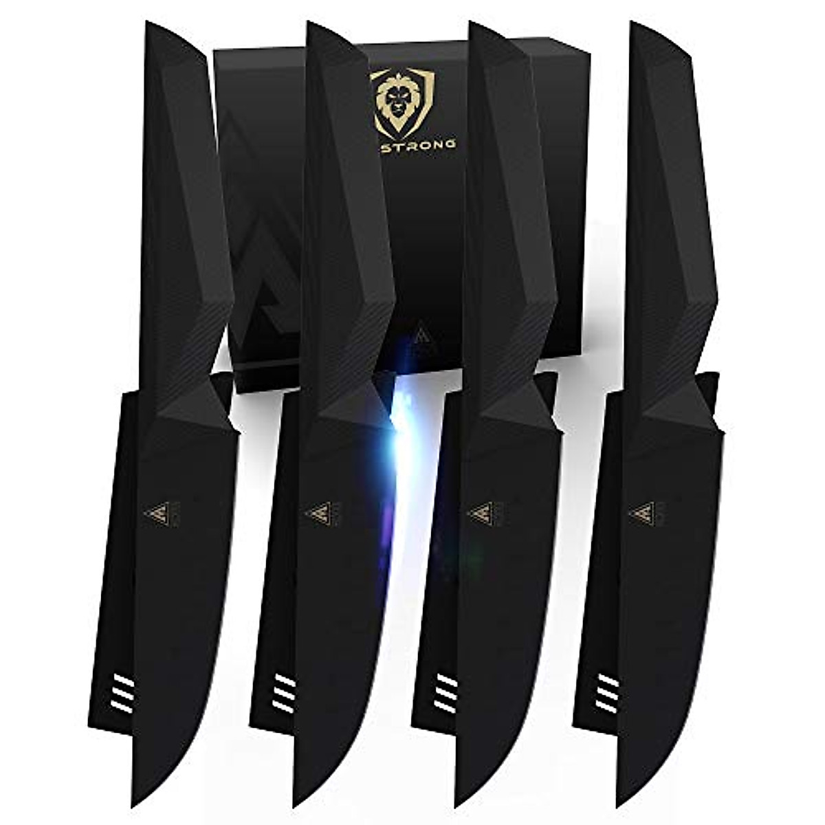 Dalstrong Steak Knife Set - 4-Piece - 5" Blade - Shadow Black Series - Black Titanium Nitride Coated - High Carbon - 7CR17MOV-X Vacuum Treated Steel- Sheath - NSF Certified