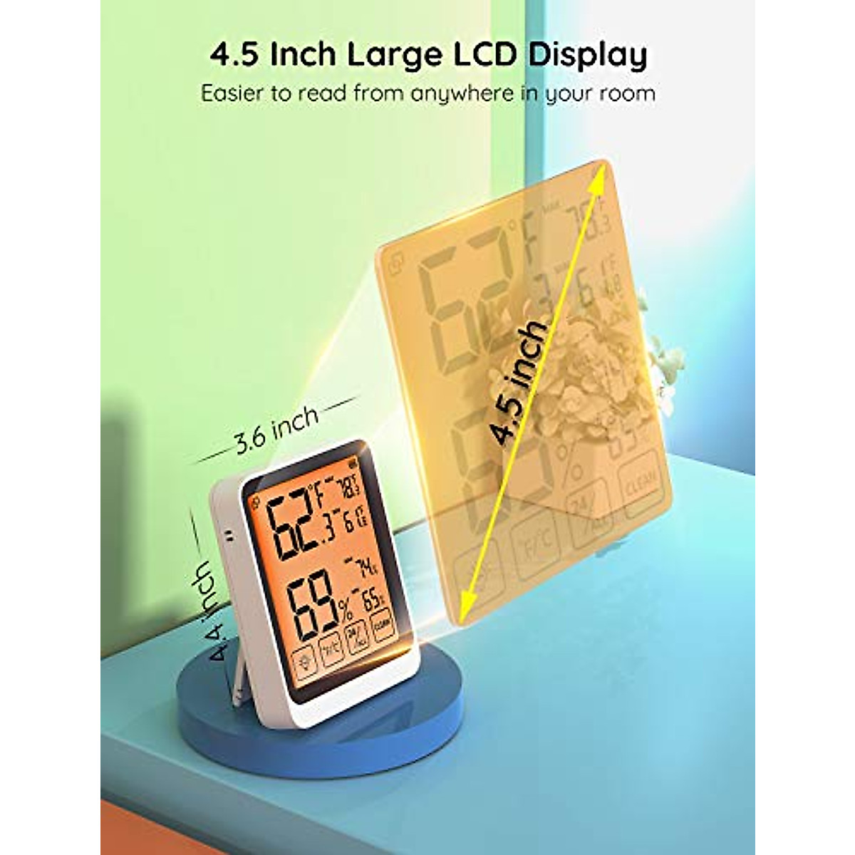 Govee Bluetooth Thermometer Hygrometer with 4.5 Inch Large Backlight LCD Touchscreen, Digital Temperature Humidity Monitor with App Alerts, 2 Years Data Record & Export, for Nursery Room Greenhouse