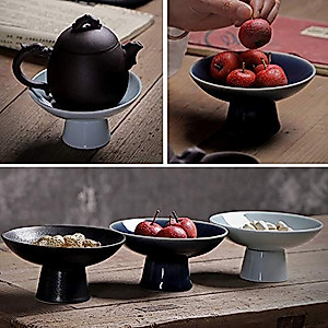 Pearlead Ceramic Footed Bowl Round Pedestal Bowl Decorative Fruit Bowl Holder Dessert Display Stand for Kitchen Counter Centerpiece Table Decor Serving Fruit Tray Large Blue