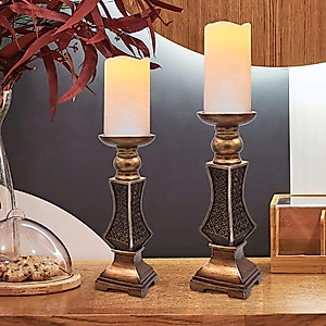 QUABUY Resin Candle Holders (Set of 3) Small 8", Medium 10", Large 12" (H). Ideal for Home Decorations for Living Room, Dining Room Table, Weldings, Parties, Special Events ( Gold )