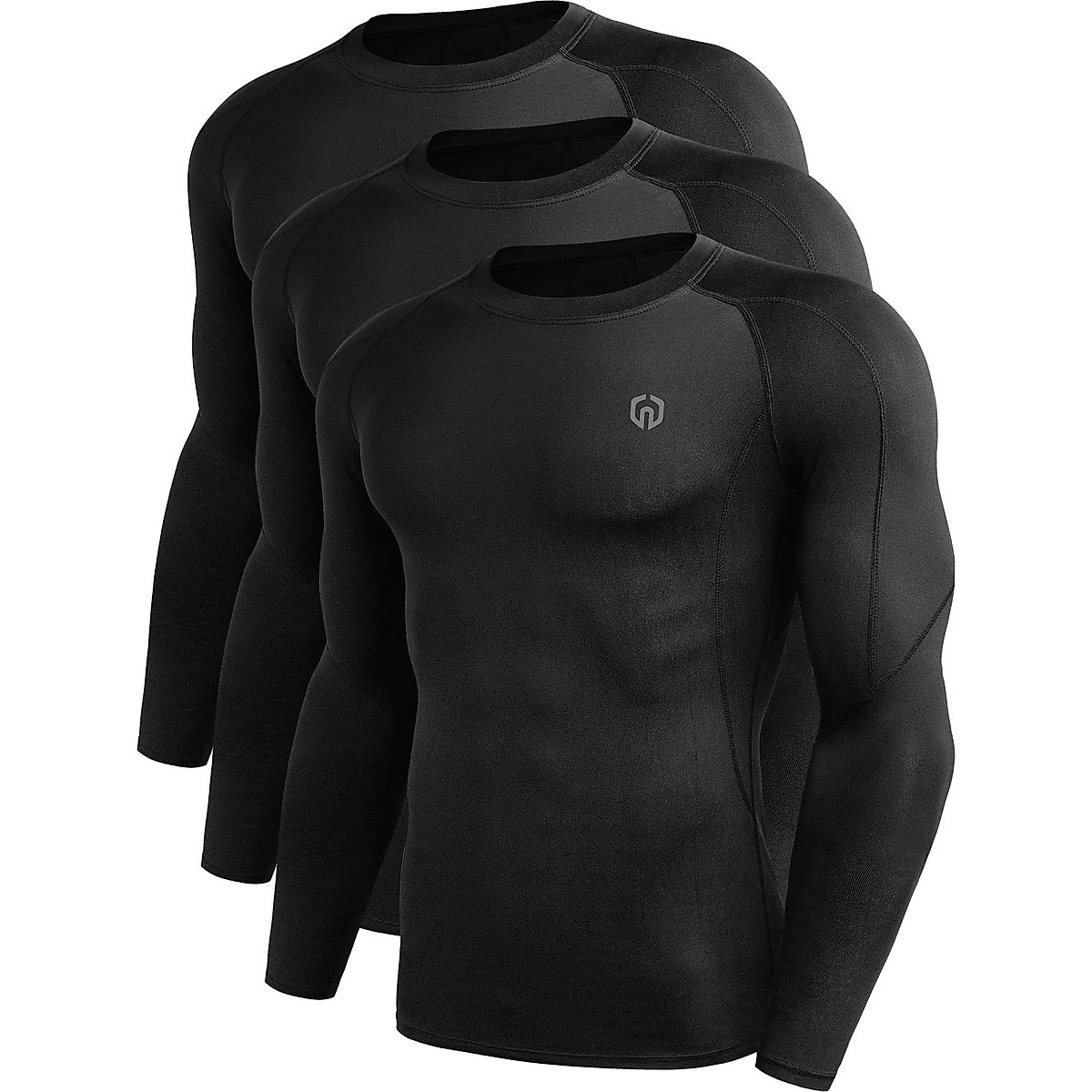 NELEUS Men's 3 Pack Compression Workout Long Sleeve Shirts,5030,Black,US L,EU XL