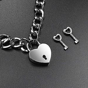 Lover Heart Padlock Necklace, Choker Necklaces for Women with Lock and Key, Metal Padlock Choker Pendant 18in