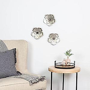 Stratton Home Decor Metal and Wood Tray - Farmhouse Round Tabletop Tray for Table Decoration - Rustic Ornament for Coffee Tables, Credenza, Countertop - Black Handles, Matt Surface - Housewarming Gift