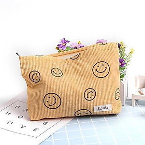 Cosmetic Bags for Women - Corduroy Cosmetic Bag Aesthetic Women Handbags Purses Smile Dots Makeup Organizer Storage Makeup Bag Girls Case Bags (Yellow)
