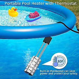 BIRD WISH Portable Pool Heater, 1500W Portable Thermostat and Auto Shutoff with Small Pool Heater for Inflatable Pool and Portable Pool in Yard, Home