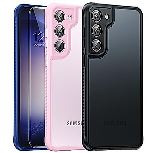 TOCOL 3 in 1 for Samsung Galaxy S23 Plus Case, [Upgraded Full Camera Protection] with 2 Pack Screen Protector [Military Grade Drop Tested] Translucent Matte Back, Non-Slip Cover for S23+ 6.6'', Black