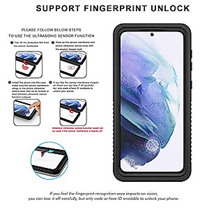 Lanhiem Samsung Galaxy S21 Case, IP68 Waterproof Dustproof Shockproof Case with Built-in Screen Protector, Full Body Heavy Duty Protective Clear Cover for Galaxy S21 5G 6.2 Inch, Black