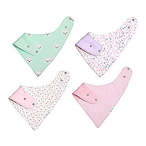 REVERSIBLE & WATERPROOF Cotton Baby Bandana Drool Bibs for Girls with Adjustable Snaps, Pack of 4, Soft Absorbent Cute Modern Premium Bib Set for Teething Drooling (Pink)