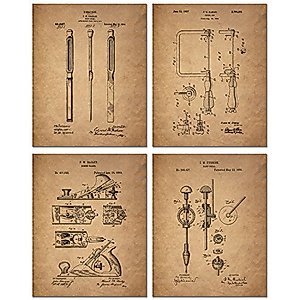 BigWig Prints Woodworking Patent Prints - Vintage Woodworking Posters, Rustic Wall Art, Wood Carving Room Decor, Patent Pictures for Craftsmen, Home or Workshop Decor - Unframed Set of 4 (8x10)