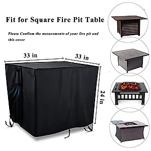 YFUG GO Fire Pit Cover Square - 420D Waterproof Fire Pit Table Cover 33 x 33, Weather Resistant Firepit Covers Square for Patio Firepit Furniture