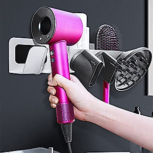 HZWZ Wall Mounted Hair Dryer Bracket, Non-perforated Bathroom/Bedroom/Toilet Hair Dryer Storage Rack for Hair Dryer Storage Rack, Easy to Install, Rust Resistant, Silver