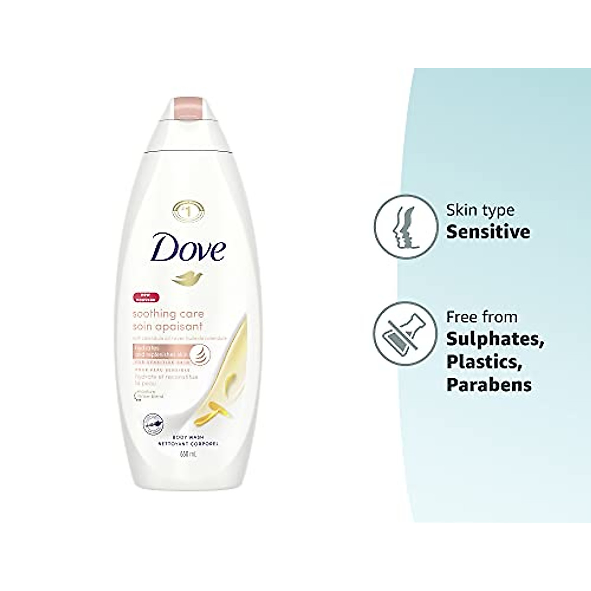 Dove Soothing Care Body Wash for Sensitive Skin with Calendula-Infused Oils Hydrates and Replenishes Skin Sulfate Free 22 oz 4 Count