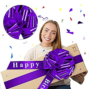 Happy Birthday Car Bow Big Car Ribbon Bow Large Gift Wrapping Bow Giant Bow for Car Decorative Huge Pull Bow for Christmas Party Birthday Car Decoration (Purple,20 Inches)