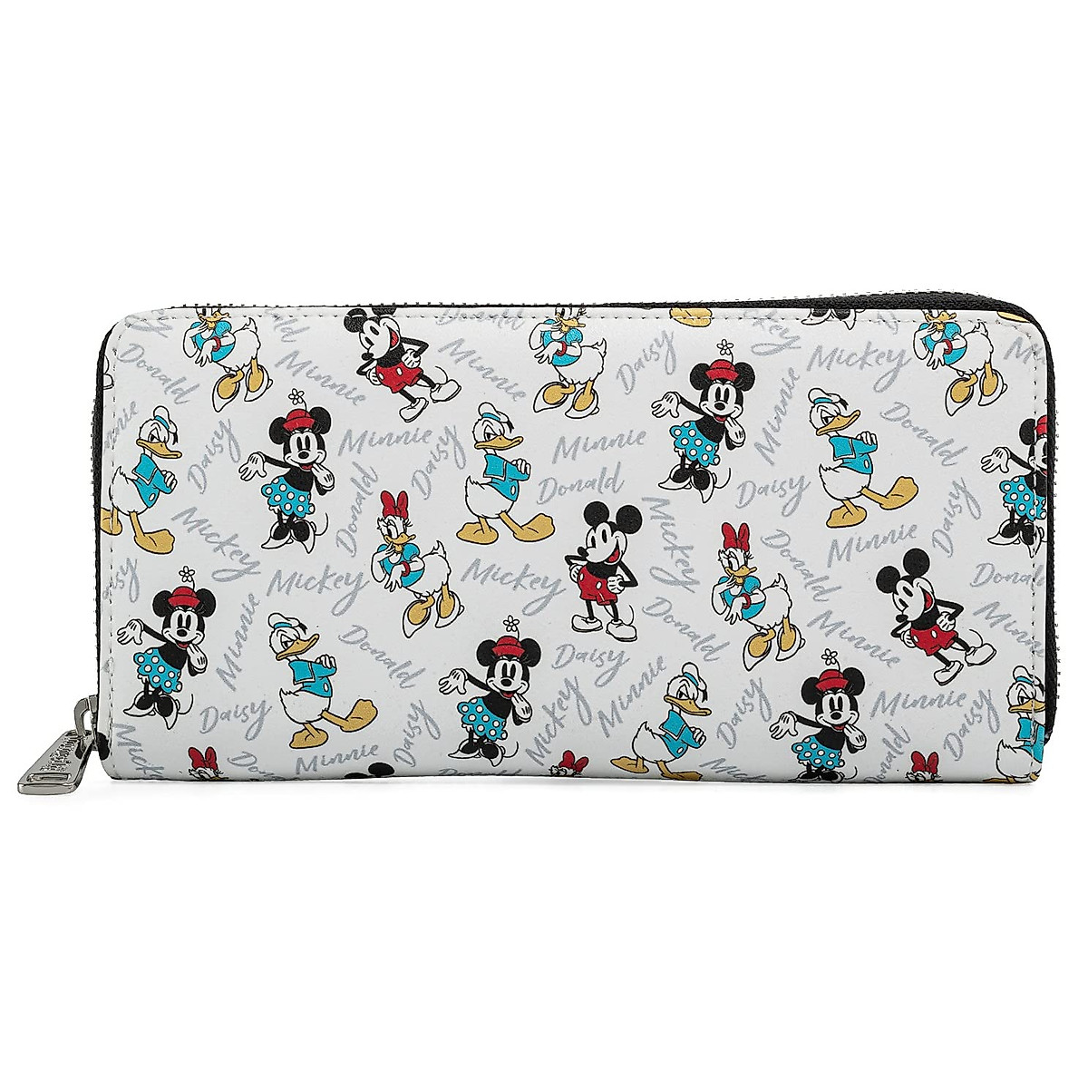 Loungefly Disney Wallet Mickey Minnie Mouse Daisy Donald Duck Zip Clutch White Saffiano Faux Leather