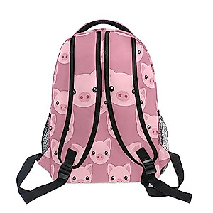 Pink Cartoon Pig Face Laptop Backpack Shoulder School Bag for Girls, Animal Water Resistant College Travel Computer Notebooks Computer Bag Daypack Bookbag for Kids Boys Women