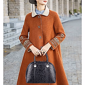 Banuce Black Embossed Pattern Leather Handbags for Women Purse Shoulder Tote Bag