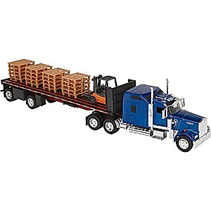 Die-Cast Truck Replica - Kenworth W900 Flatbed with Forklift, 1:32 Scale, Model# SS10263A