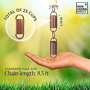 Rain Chains Direct - Channel Link Rain Chain - 8.5 FT - Pure Solid Copper - Premium Rain Chains for Gutters