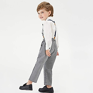 Moyikiss Studio Autumn Winter Little Boys Clothes Long Sleeve Bowtie Shirt+Suspender Pants Gentleman Outfits Sets (White-a, 90/2T)