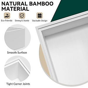 Lixple Utensil Organizer Silverware Drawer Organizer - Set of 2, Stackable Kitchen Organization, Bamboo Storage Box Tray for Kitchen Gadgets Bathroom Countertop (White)