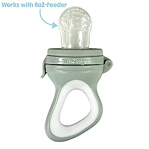 RaZbaby Feeder Pacifier Replacement Nipples (2 Large & 2 Medium) for Fruits & Vegetables, Infant Soothing Teether Toy 6M+, Food-Grade Silicone Pouch/Nipple, Dishwasher Safe, BPA Free, Freezable 4 Pack