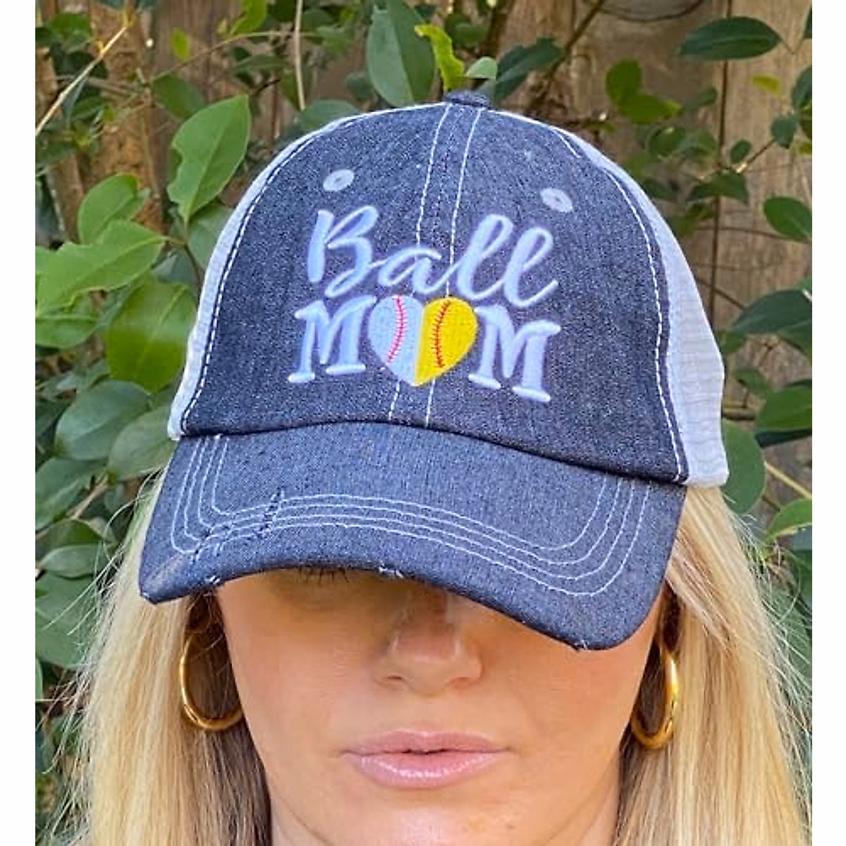 Cocomo Soul Womens Ball Mom Hat | Baseball Mom Softball Mom Hat | Baseball Softball Mom Cap | Half Baseball Half Softball Hat 402 Dark Grey