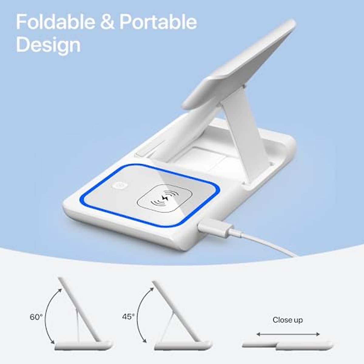 Wireless Charger, 3 in 1 15W Fast Charging Dock Stand for iPhone 15/14/13/12/11/Pro Max/XS/XR/X/8 Plus/8, Compatible with Apple Watch Series and AirPods 3/2/Pro （White）