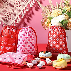 24 Pcs Wedding Gift Bags Wedding Drawstring Bags Heart Print Present Wrapping Bags Pink Candy Wedding Cookie Snacks Bags for Valentine's Day, Bridal Shower, Anniversary, Mother's Day Party Favors