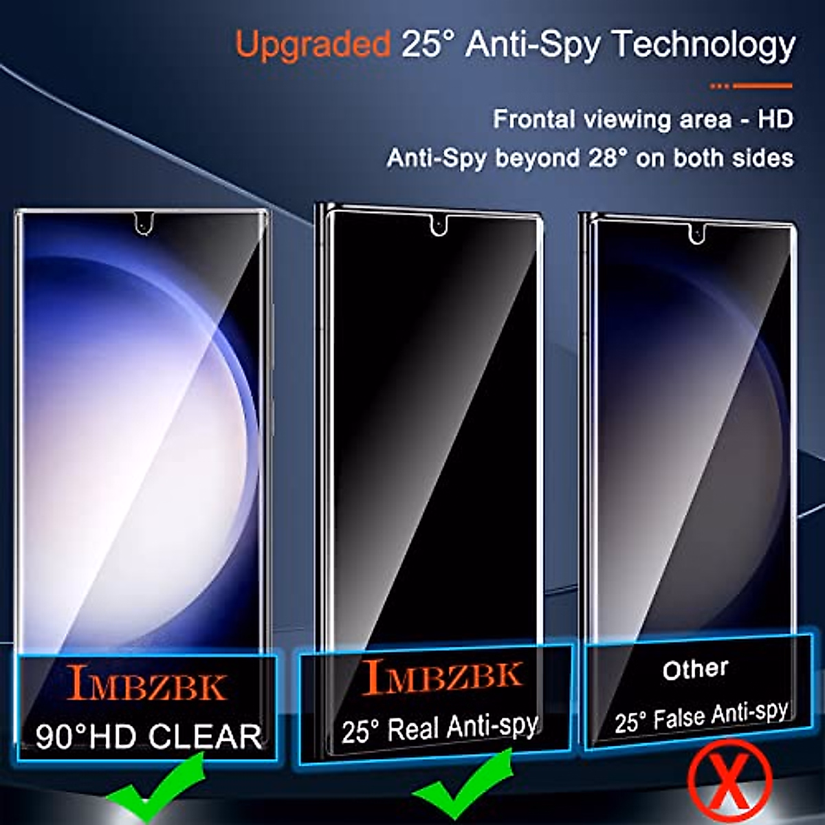 IMBZBK [3+3 Pack UV for Samsung Galaxy S23 Ultra Privacy Screen Protector Tempered Glass Accessories 3 Pack Privacy Screen Samsung S23 Ultra Fingerprint Suitable 3 Pack Camera Lens Protector