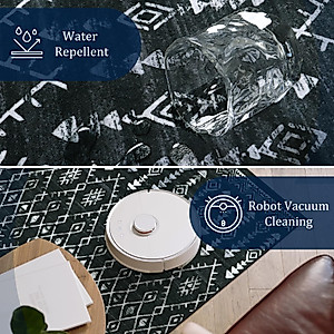 Morebes 8x10 Washable Rug for Living Room, Moroccan Large Bedroom Area Rug Non Slip, Soft Geometric Rug Indoor Floor Carpet for Dining Room Farmhouse Office, Black