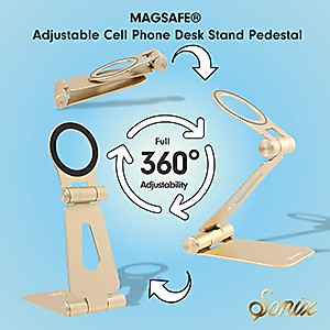 Sonix Magnetic Adjustable Cell Phone Desk Stand Pedestal Compatible with Apple MagSafe (Gold)
