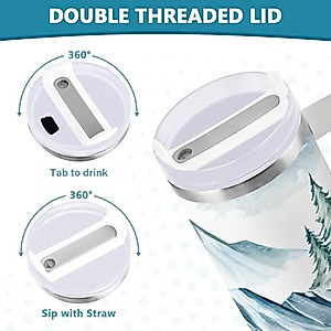 RPLIFE Soft Watercolor Mountains Pastel Green 40 Oz Tumbler with Handle, Stainless Steel Tumbler with Straw, Tea Tumbler