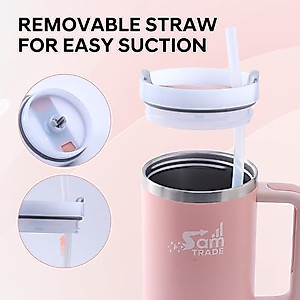 Samtrade Drinking Cup, Stainless Steel Insulated Tumbler with Handle (40oz) - 100% Leak-Proof Friendly Travel Mug, Soft Coral, YX-T40