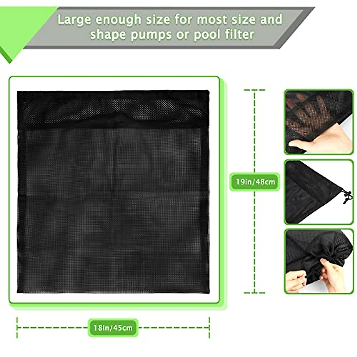 Hecaty 24" x 26" Upgrade Large Pump Barrier Bag, Pond Pump Filter Bag, Black Media Bag Pump Mesh Bag (24" x 26", Black)