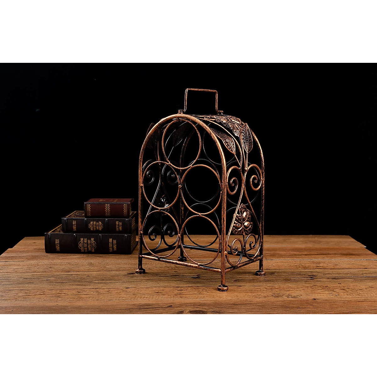 Asian Home 5 Bottle Desktop Wine Rack Freestanding Countertop Bottle Holder for Wine Storage, Metal, Copper Colored