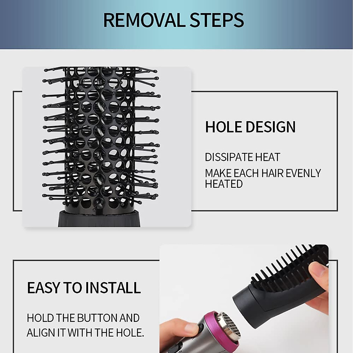 Simeiyue Hair Dryer Brush, Blow Dryer & Volumizer Styler Hot Air Brush, Negative Ionic Electric Hair Curler Straightener Brush, Detachable & Interchangeable Brush Head (Gray&Pink), BY-812