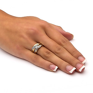 PalmBeach Yellow Gold-Plated or Platinum-Plated Sterling Silver Round Cubic Zirconia Two-Tone Diagonal Bridal Ring Set Size 7