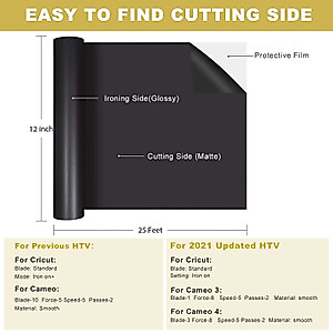 Heat Transfer Vinyl Black HTV Vinyl - 12" x 25FT Black HTV Vinyl Rolls, Black Iron on Vinyl for Cricut & Silhouette Cameo - Easy to Cut & Weed for Heat Vinyl Design