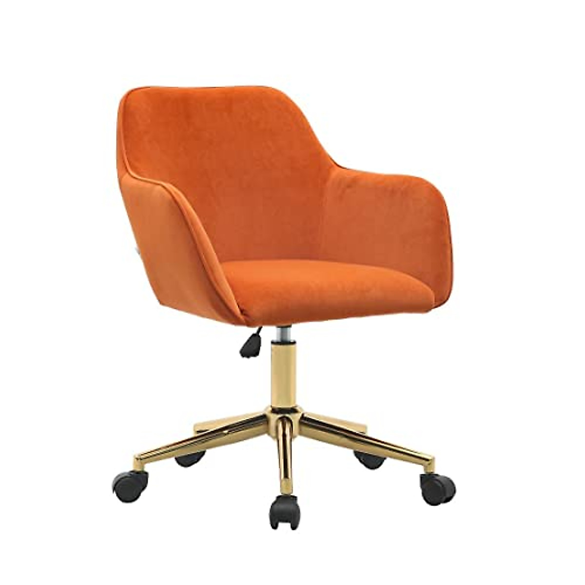 Goujxcy Swivel Office Chair Computer Task Chair with Wheels Microfiber Rolling Desk Chair with Wooden Arms and Height Adjustable Metal Base (Orange)