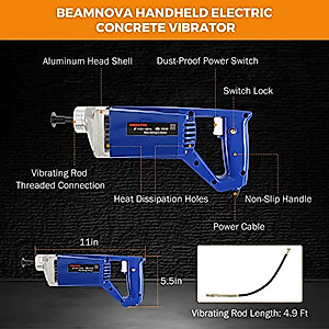 BEAMNOVA Electric Concrete Vibrator Hand Held 13000 Vibration Per Minute 4.9 Ft Shaft