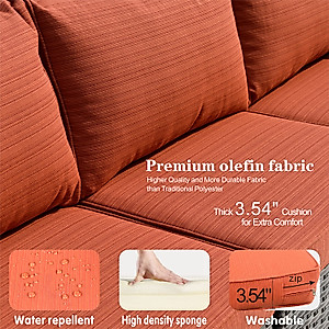 XIZZI Patio Furniture Sectional Sofa with Glass Table 7 Piece Outdoor Patio Furniture Sets All Weather Wicker Rattan Couch, Backyard Patio Conversation Sets (Orange Red)