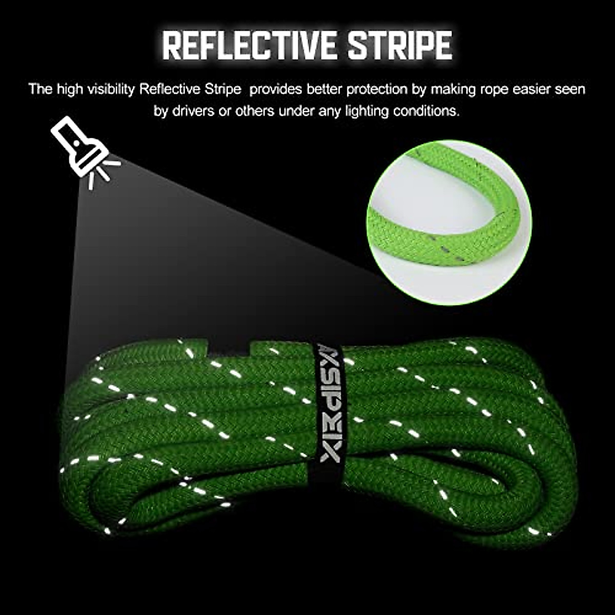 AXSIPEIX 1"×30ft Kinetic Recovery Rope (37,500lbs) Heavy Duty Offroad Recovery Kit for UTV, ATV, Truck, Car Green