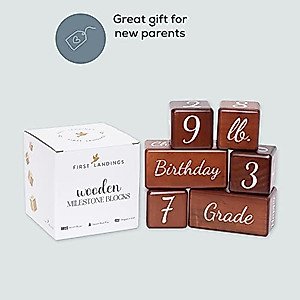 First Landings Milestone Blocks - Wooden Milestone Markers for Baby's First Year - Dark Brown
