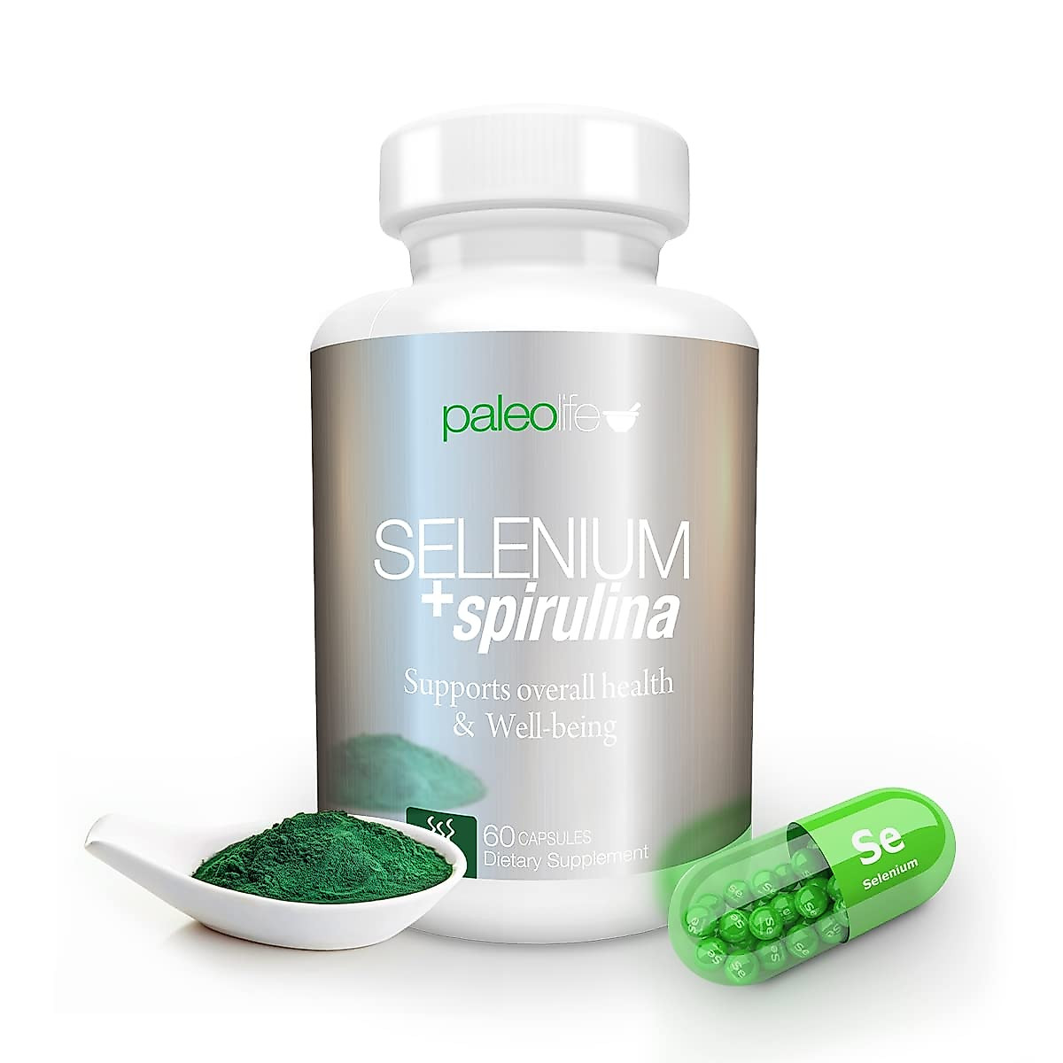Boost Concentration, Memory and Energy with Premium Selenium + Spirulina - Premium Antioxidant Supplement for Brain Function - 120 Day Supply (120 Capsules) - (2-Pack)